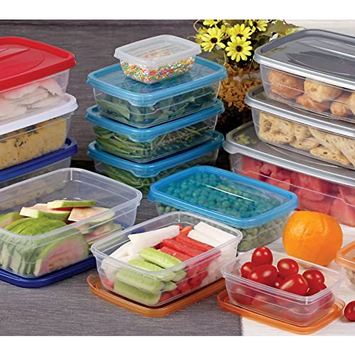 Dialust Rectangular Plastic Food Storage Container with Air Tight Lid Kitchen Food Container Meat Box Fridge and Freezer Storage Boxes Bowl - 225ml, 325ml, 650ml, 1250ml, 2200ml, 3500ml, 6 Pcs, Clear