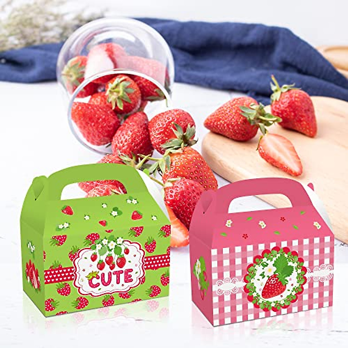 NA 12 Packs Fruit Strawberry Party Favor Treat Boxes Goodies Boxes Party Time Gift Boxes for Birthday Party Decration Supplies