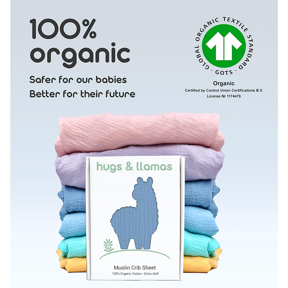 hugs & llamas | 100% Organic Cotton Muslin Fitted Crib Sheet | Premium Baby Crib Sheets for Boys & Girls Crib Fitted Sheet | Organic Crib Sheets Girl & Boy Crib Sheets Neutral | Crib Mattress Sheet