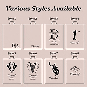 Personalized Flask Gift Set for Men with 8 Designs, 8 oz 304 Stainless Steel Engraved Hip Flasks with "Golf, Mountain, Deer, Initial" Icon, Custom Flask for Wedding Groomsmen Gifts (Brown)