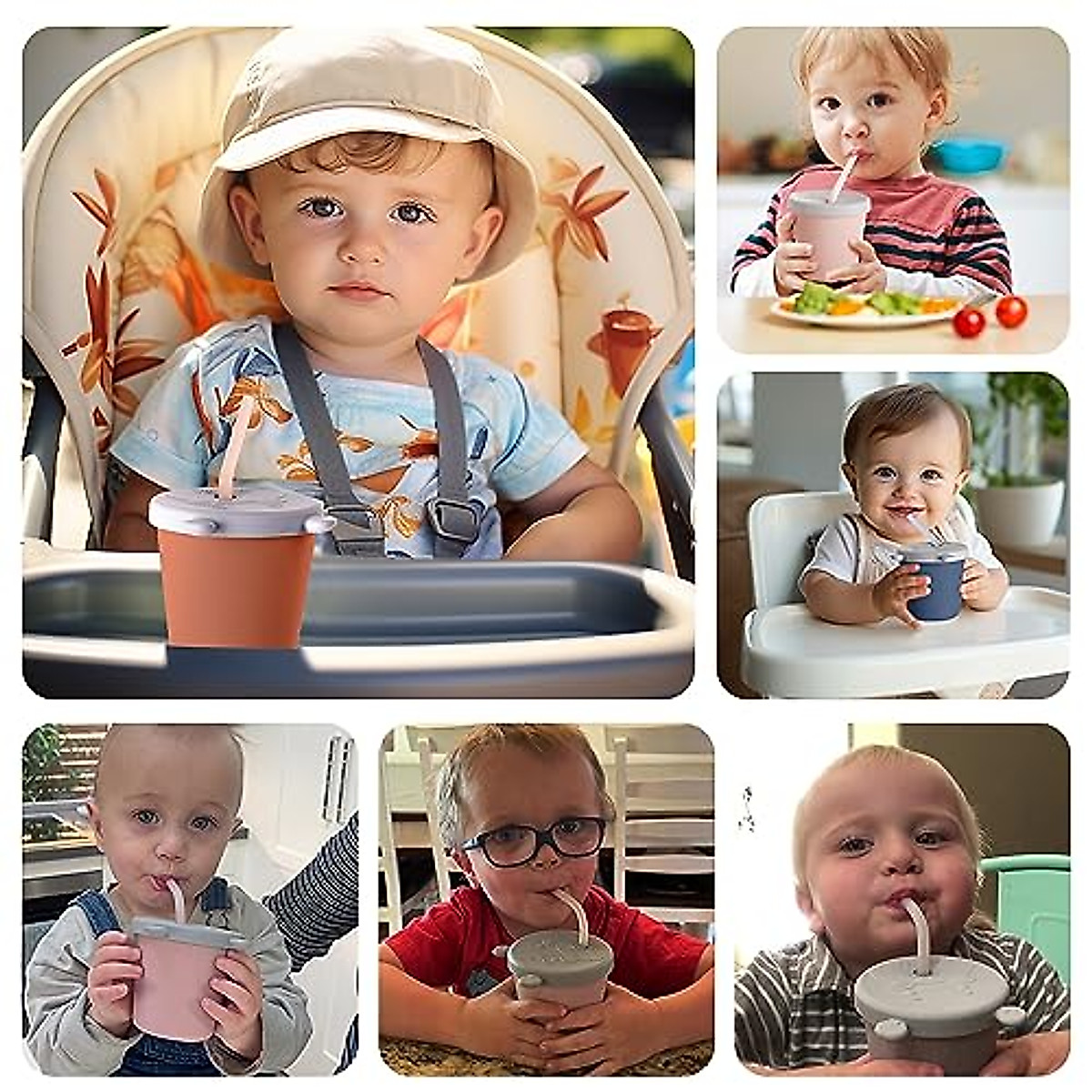 haakaa Jolly Hippo Baby Straw Cup, Food Grade Silicone Baby Training Sippy Cups for Infant 6+ months, BPA Free First Open Cup&Snack Container for Toddlers, 5oz (Bluestone)