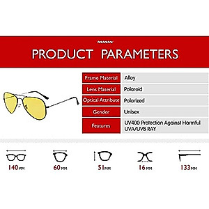 Runspeed Night Driving Glasses Anti Glare Polarized Aviator Sunglasses for Men Women Rainy Safe HD Night View Vision Goggles with Yellow UV400 TAC Lenses for Sports Outdoor Activities (Black025)