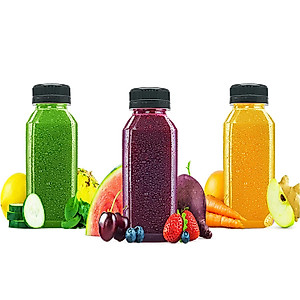 MANSHU 3 Pack 8 OZ Plastic Juice Bottles, Reusable Bulk Beverage Containers, Comes Black lid, for Juice, Milk and Other Beverages.