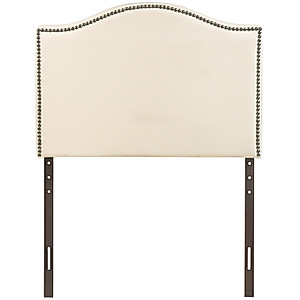 Modway Curl Linen Fabric Upholstered King Headboard with Nailhead Trim and Curved Shape in Ivory