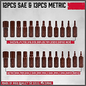 25-Piece Hex Bit Set - Premium Allen Key Drill Bit Set, Durable Allen Wrench Drill Bits, Hex Ket Drill Bit Set & Quick Change Bit Holder, SAE Metric Hex Drill Bit Set Strong Magnetic Tips