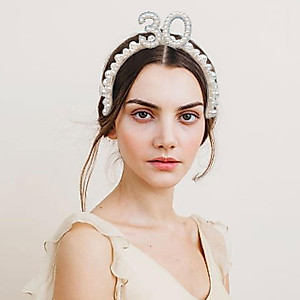 RSOLIET 30th Birthday Pearl Jewel Embellished Headband - 30th Birthday Outfit For Women,Rhinestone Headband With Peals For 30th Birthday Decorations