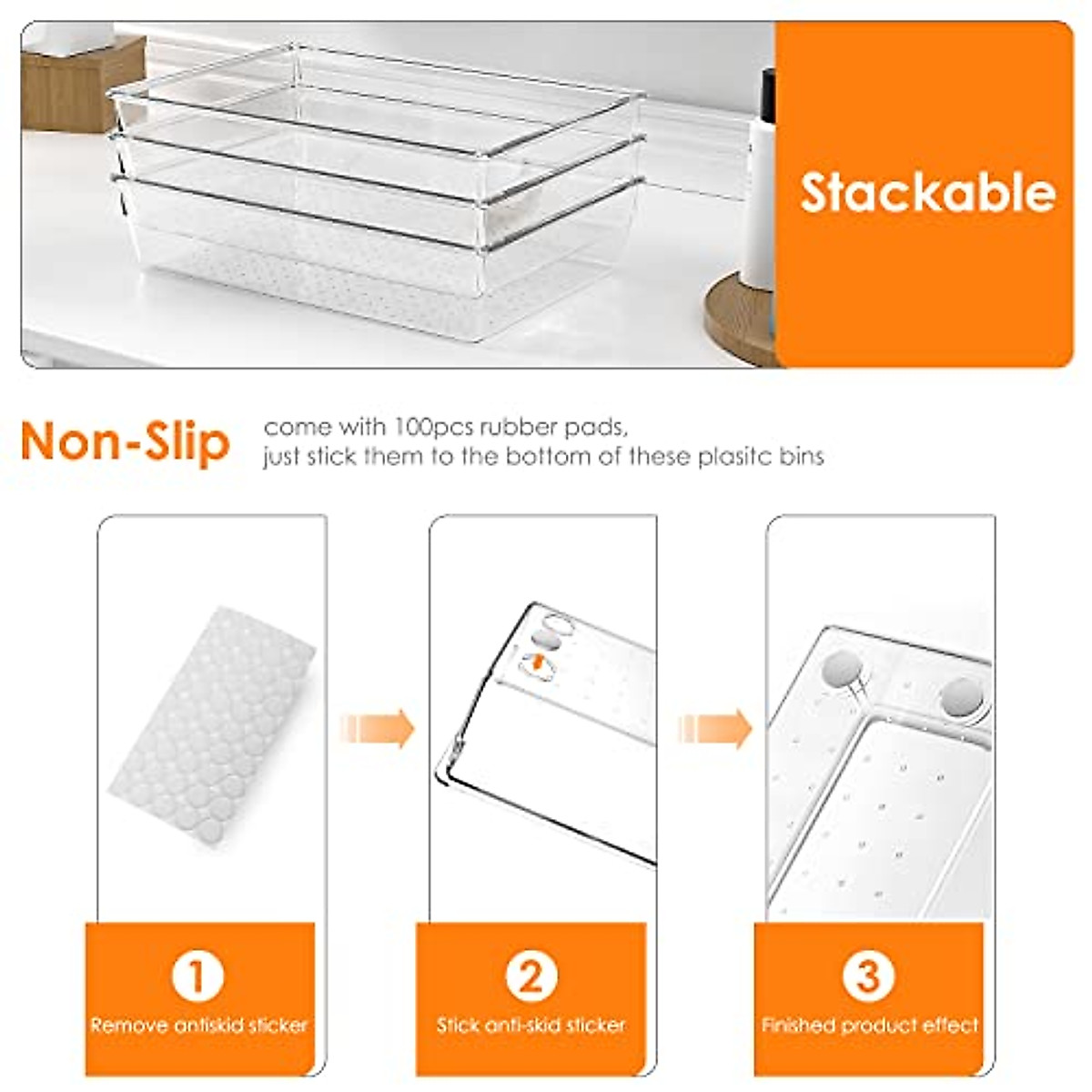 39 PCS Large Clear Plastic Drawer Organizer Set, Non-Slip/Crack Bathroom Vanity Drawer Organizer Trays Dividers, Versatile Storage Bins for Makeup, Jewelry and Office, Desk, Bathroom, Bedroom, Kitchen