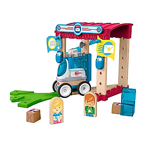 Fisher-Price Wooden Building Toy Wonder Makers Design System Special Delivery Depot, 35+ Wood Piece Playset for Preschool Kids Ages 3+ Years