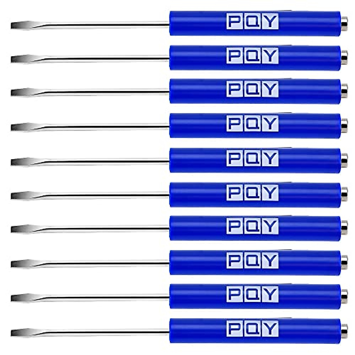 PQY 10pcs Mini Tops And Pocket Clips Pocket Screwdriver Strong Magnetic Slotted Screwdriver Blue