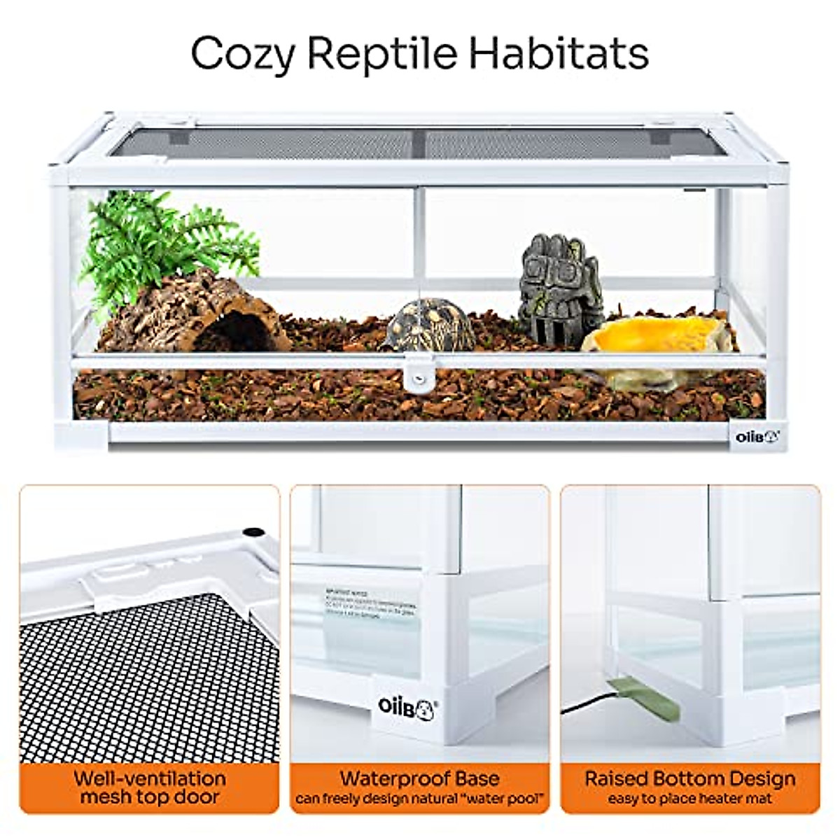 OIIBO Full Glass Long Tank Reptile Terrarium 20 Gallon, Front Opening Terrarium 30" x 12"x 12" for Reptile Pets Gecko Lizard Snake, Double Front Opening Doors & Ventilation Top Screen (Knock-Down)