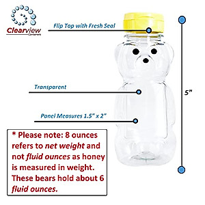 CLEARVIEW CONTAINERS | 8 Ounce Honey Bears with Flip Top Lid | Perfect for Holidays, Baby Shower Gifts, Beekeeping, Honey Dispensing (Yellow 8 Ounce Bear, 24 Pack)