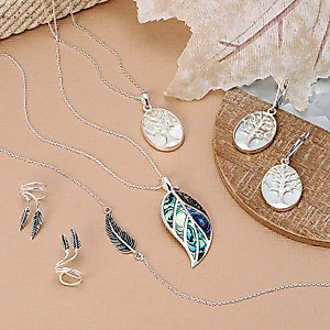 Large Oval Abalone Shell Lever Back Family Tree Of Life Dangle Earrings Western Jewelry For Women .925 Sterling Silver