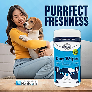 Odorable Dog Grooming Wipes - 75 Fragrance-Free Cleaning Wipes for Dogs & Puppies - Advanced Odor Neutralization for Paws, Body & Butt - Safe & Gentle for Pets, Alcohol-Free Pet Care