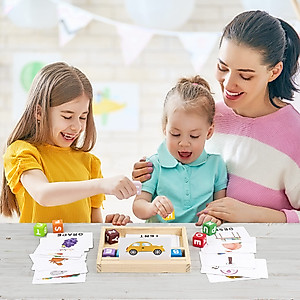 Coogam Wooden Blocks Spelling Game, Color Alphabet Letters Matching Flash Cards ABC Cubes Sight Words Learning Educational Montessori Puzzle Gift for Preschool Kids Boys Girls Age 3 4 5 Years Old