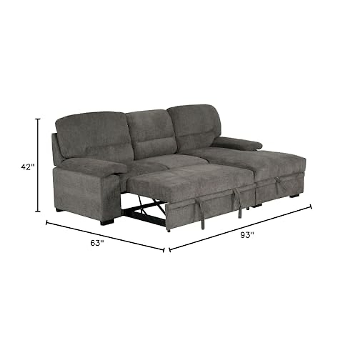Primo Jordan L-Shaped Sleeper Sectional Sofa with Storage - Versatile 93 in. Pull-Out Sofa Bed with Hidden Storage for Living Rooms