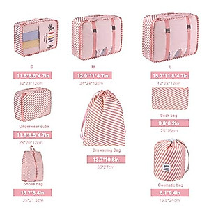 DIMJ Travel Packing Cubes, Luggage Packing Cubes Set with Sturdy Handle Luggage Cubes for Packing Lightweight Travel Clothes Organizer with Makeup Bag, 8 Pack (Pink Stripe)