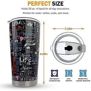 Nurse Insulated Lunch Bag Kit with 20oz Tumbler Cups with Lid, Reusable Large Lunch Box Bag with Adjustable Shoulder Strap for Work Picnic Travel, 2-Piece Gift for Nurses