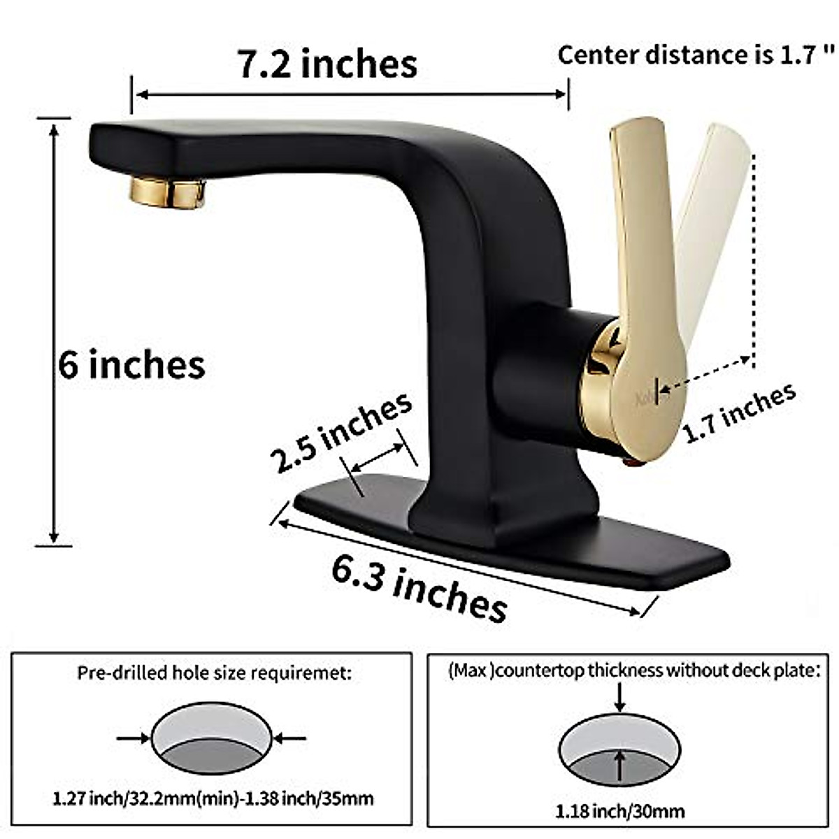 Modern Matte Black Bathroom Faucet,Single Handle Commercial Bathroom Sink Faucet Single Hole with 6 Inches Deck Kohonby