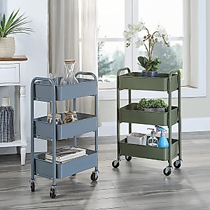 SunnyPoint 3-Tier Delicate Compact Rolling Metal Storage Organizer - Mobile Utility Cart Kitchen/Under Desk Cart with Caster Wheels (Blue, Compact (15.5" X 26.8" X 10.27"))