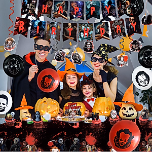 CAILESS Horror Party Decorations - 105Pcs Halloween Party Supplies Include Banner Backdrop Balloons Cake Toppers Sticker Tablecloth for Birthday Party