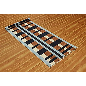 Casavani Indian Handmade Cotton Carpet Geometric Black & Multicolor Area Dhurrie Best Uses For Home/Office 4x8 Feet Rugs for Bedroom,Living Room,Kids Room,Hallway Enterway,Kitchen 8x8 Feet Square