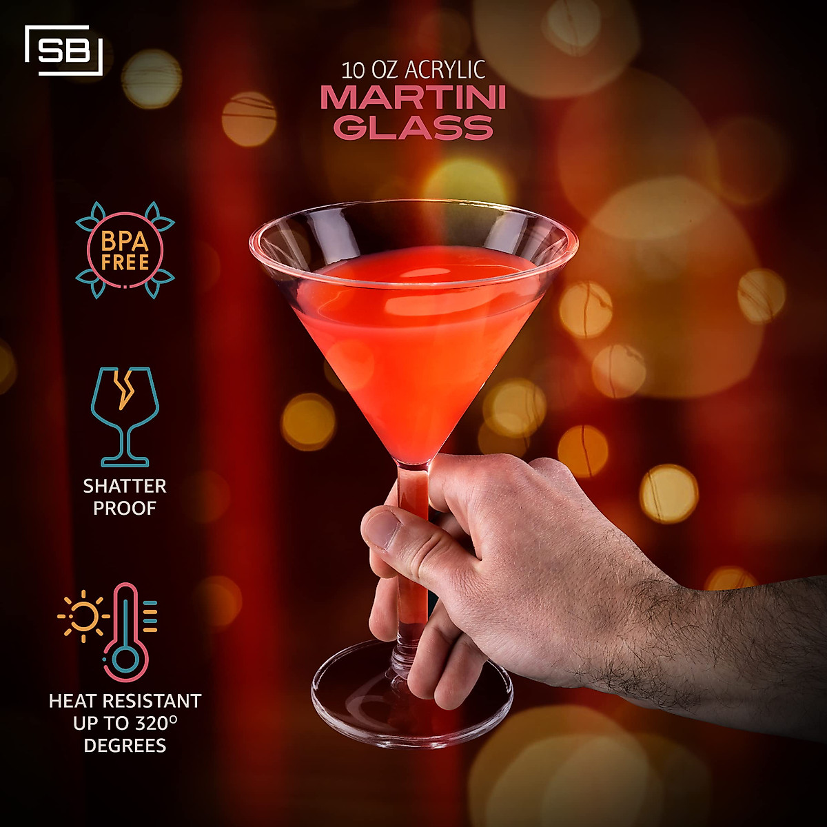 Supply Buys Acrylic Martini Glasses and Shaker Set – 10 Ounce Shatter-Proof Plastic Martini Glasses Set of 4 with 28 oz Acrylic Cocktail Shaker, Glassware for Home bar, Poolside, Outdoor, Glamping