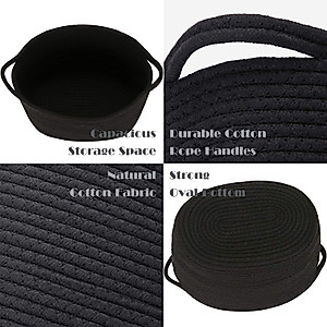 Sea Team Oval Cotton Rope Woven Storage Basket with Handles, Diaper Caddy, Nursery Nappies Organizer, Baby Shower Basket for Kid's Room, 14.2 x 9 x 11.4 Inches (Medium Size, Black)