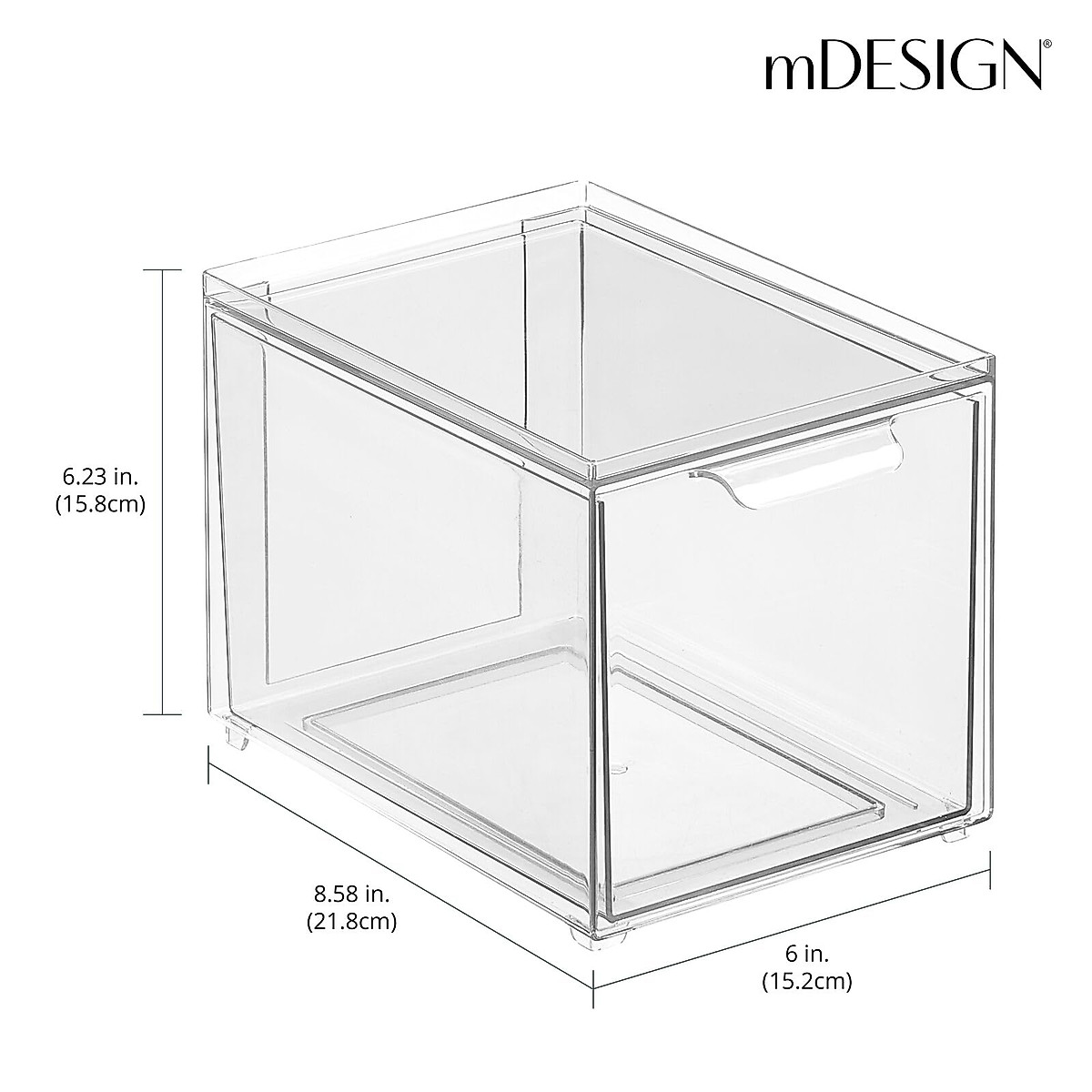 mDesign Plastic Closet Organizer Bin w/Pull Out Drawer - Slim Stackable Storage for Closet - Organization for Accessories, Bags, Totes, Small Linens, and More - Lumiere Collection - 2 Pack - Clear