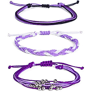 Bohemian Friendship Bracelet Set Beach Waterproof String Ocean Surfer Beaded Jewelry Adjustable Braided Rope String Cactus Bracelets Boho Stretch Handmade Woven Bracelets for Teen-purple