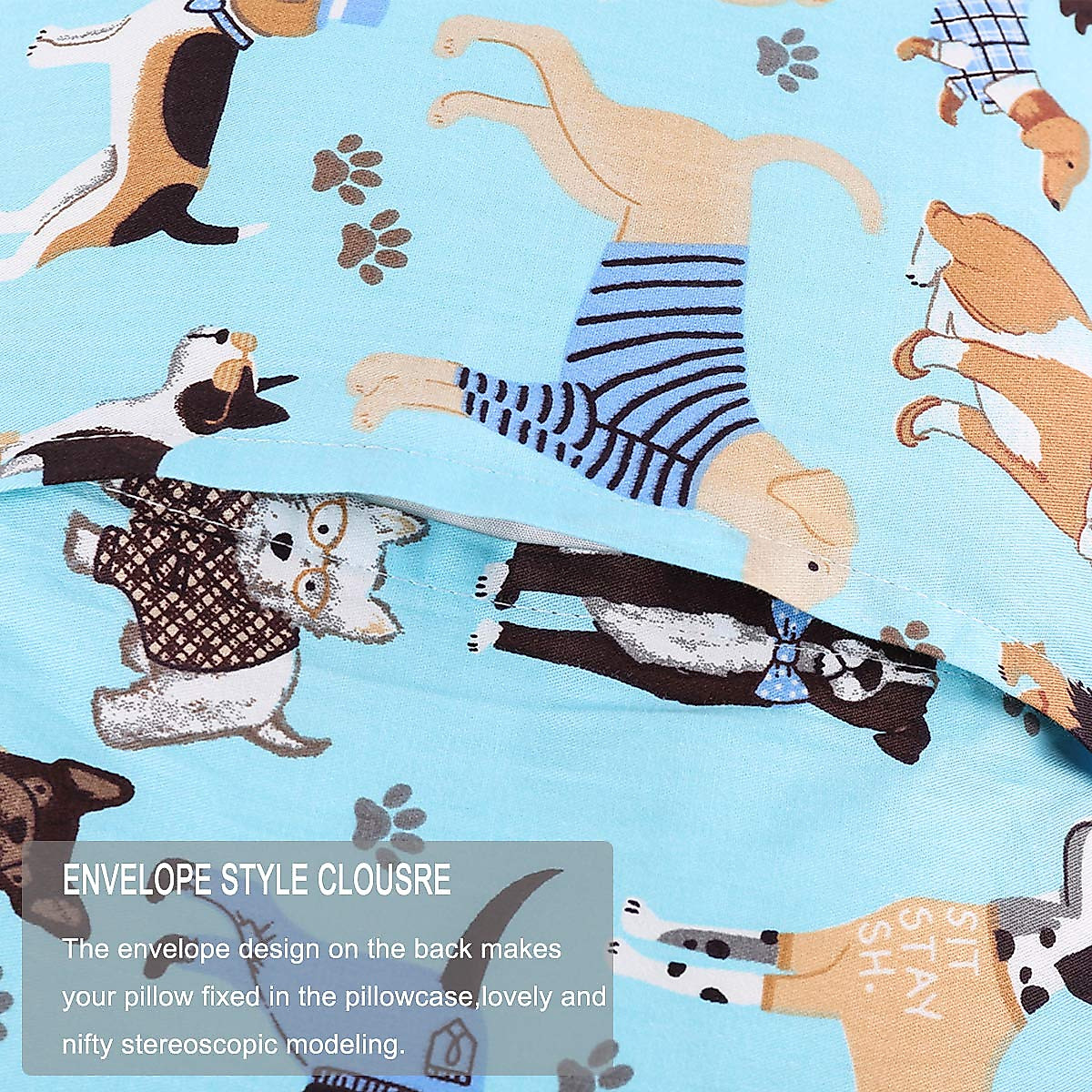Cloele Kids Toddler Pillowcase Envelope Travel Pillowcase Baby Pillow Cover Fits Pillows Sized 12x16 or 13x18-1 Pack Soft Children’s Bedding Pillowslip Case for Boys and Girls - Blue Dog