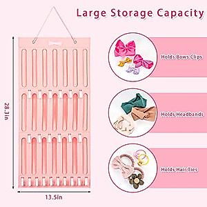 BABEYER Bows Holder Headbands Organizer for Baby Girls, Hair Bow Holder Organizer with Hooks for Baby Girls Room Decor, Pink