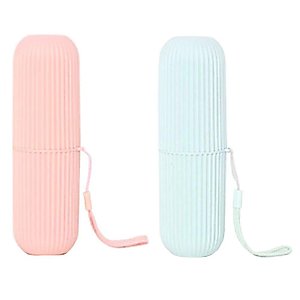NA Toothbrush Case Portable Toothbrush Holder Multifunctional Travel Toothbrush Case Toothbrush Cup 2packs(Pink+ Green)