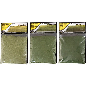 Woodland Scenics Static Grass, Light Green, Medium Green, and Dark Green, 4mm (Pack of 3) - with Make Your Day Paintbrushes