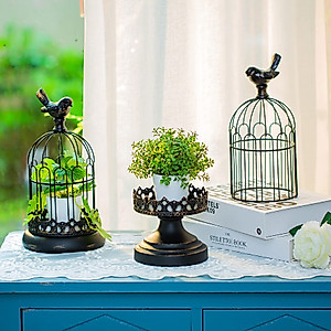 Decorative Candle Holder Bird Cage - Set of 2 Cage Lanterns for Candleholder Shabby Chic Country Home Decoration Table Centerpiece Mantel Decor, 10’’/12’’ Tall, Distressed Ivory