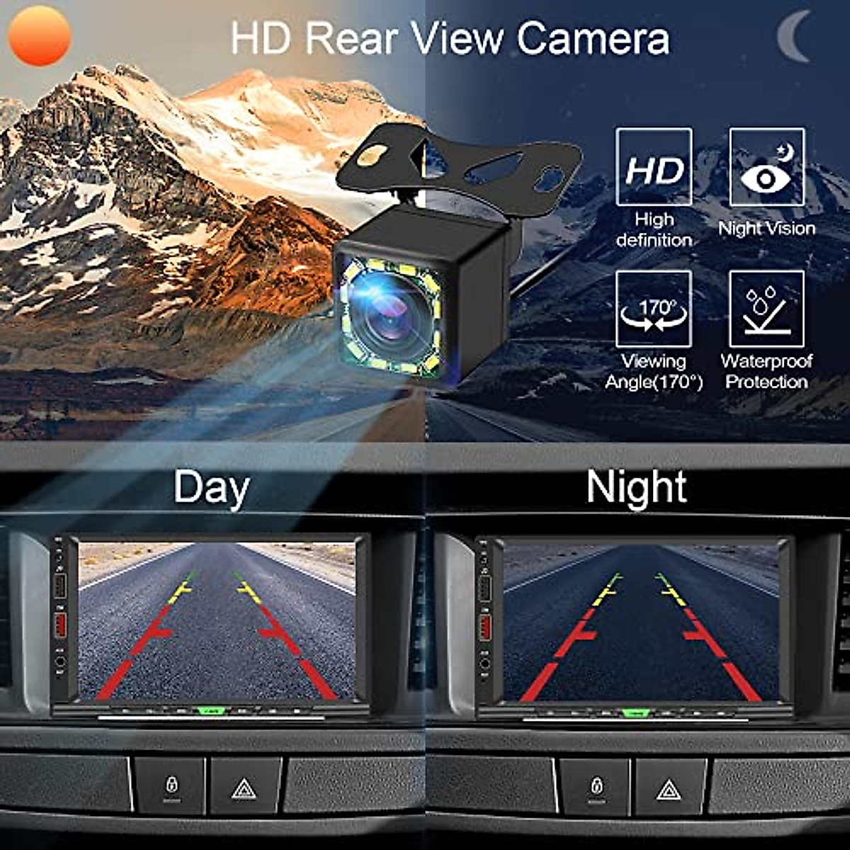 Wireless iOS Carplay&Android Auto, Double Din Car Stereo with Voice Control,7 Inch HD Touchscreen,Mirror Link,Bluetooth 5.1, AM/FM Car Radio Receiver,Backup Camera/Subwoofer/2USB/SWC/AUX/Fast Charging