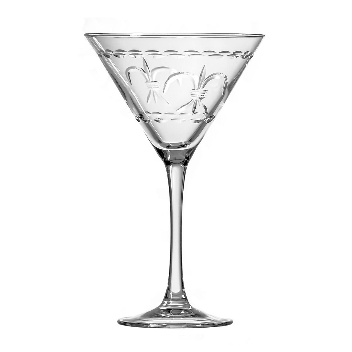 Rolf Glass Fleur De Lis Martini Glass 10 Ounce - Set of 4 Stemmed Martini Glasses - Lead-Free Glass - Diamond Wheel Engraved Cocktail Glasses - Made in the USA
