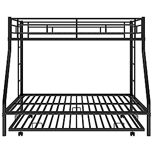 Harper & Bright Designs Bunk Bed with Trundle, Metal Bed Frame with Ladder, Safety Sturdy Guardrail for Kids, Teen, No Box Spring Needed (Twin Over Full,Black)
