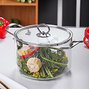 Hgjgwqh Clear Glass Pot for Cooking Large Glass Saucepan with Cover on Stove Big Glass Simmer Pot with Stainless Steel Handle Stovetop Cooking Pot Glass Cookware Pot for Home Kitchen Restaurant,4.5L