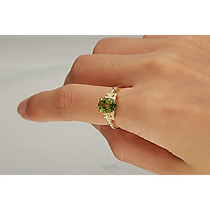 Gin & Grace 10K Yellow Gold Real Diamond Statement Cocktail Ring (I1) with Genuine Peridot Daily Work Wear Jewelry for Women Gifts for Her