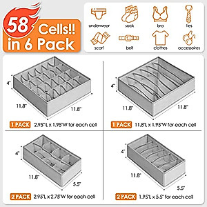 Criusia 3 Pack Large 17 Grids Closet Organizers and Storage with Handles and 6 Pack 58 Cell Sock Underwear Organizer Dividers