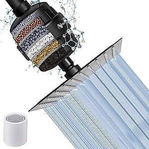 NearMoon Square Shower Head and 15 Stage Shower Filter Combo, High Pressure Filtered Showerhead for Hard Water, Improves the Condition of Your Skin, Hair - 1 Replace Filter Cartridge (Matte Black)