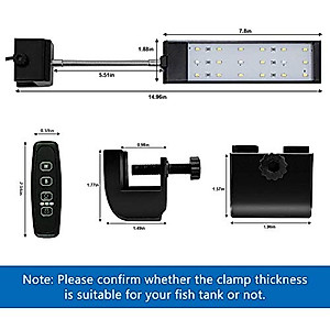 MingDak Fish Tank Clip on Light with Inline Timer, Clamp Aquarium Light with White & Blue LEDs, 3 Lighting Modes, Dimmable, 7W, 18 LEDs