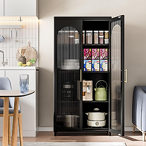 RpAosd 59" Metal Storage Cabinet with Glass Doors,Glass Display Cabinet for Living Room,Dining Room and Kitchen,Decorative Sideboard Buffet Cabinet with Glass Doors and Shelves (Black)