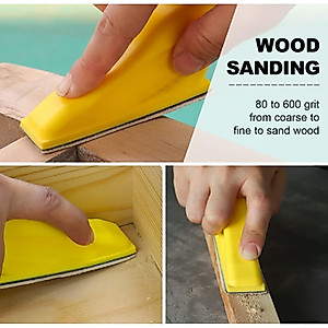 POLIWELL Micro Sander Tool, Detail Finger Sander for Crafts, 80 PCS Wet Dry Sandpaper 80 120 150 180 240 320 400 600 Grit + 3.5” x 1” Mini Handle Sanding Block for DIY, Wood, Metal and Narrow Spaces