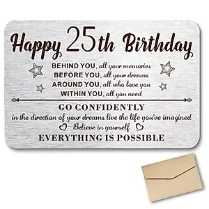 Qordyum 25th Birthday Card Gifts for Her him Happy 25 Year Old Women Men Gift Ideas Engraved Wallet Card Birthday Gifts for 25 Year Old Sister Brother Friend