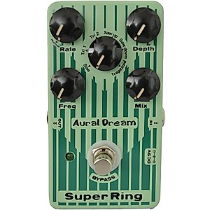 Aural Dream Super Ring Guitar Effect Pedal provides 2 ring modes and 6 modulation waveforms through adjusting Rate and fluctuating Depth to simulate Tubular Bell,Chime and Bells,True Bypass