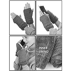 C.C Women's Warm Knit Fingerless Half Finger Fleece Lined Winter Gloves-Black