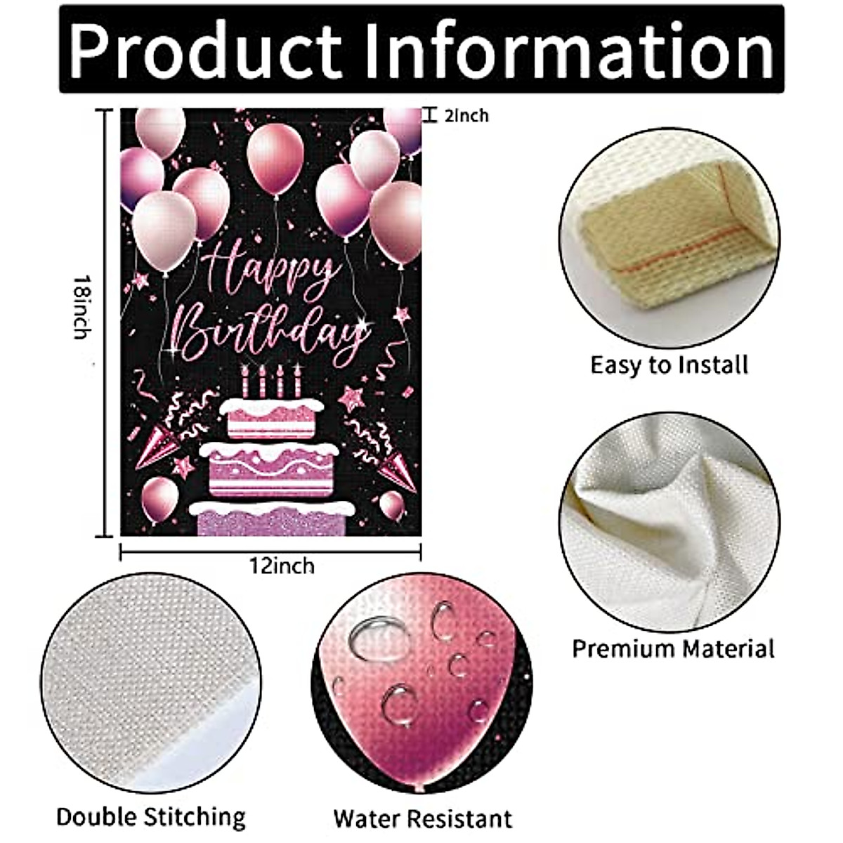 Happy Birthday Garden Flag Balloons Pink Birthday Cake Yard Flags 12x18 Inch Double Sided Burlap Banner for Farmhouse Outdoor Prime Birthday Party Celebration Decoration(ONLY FLAG)