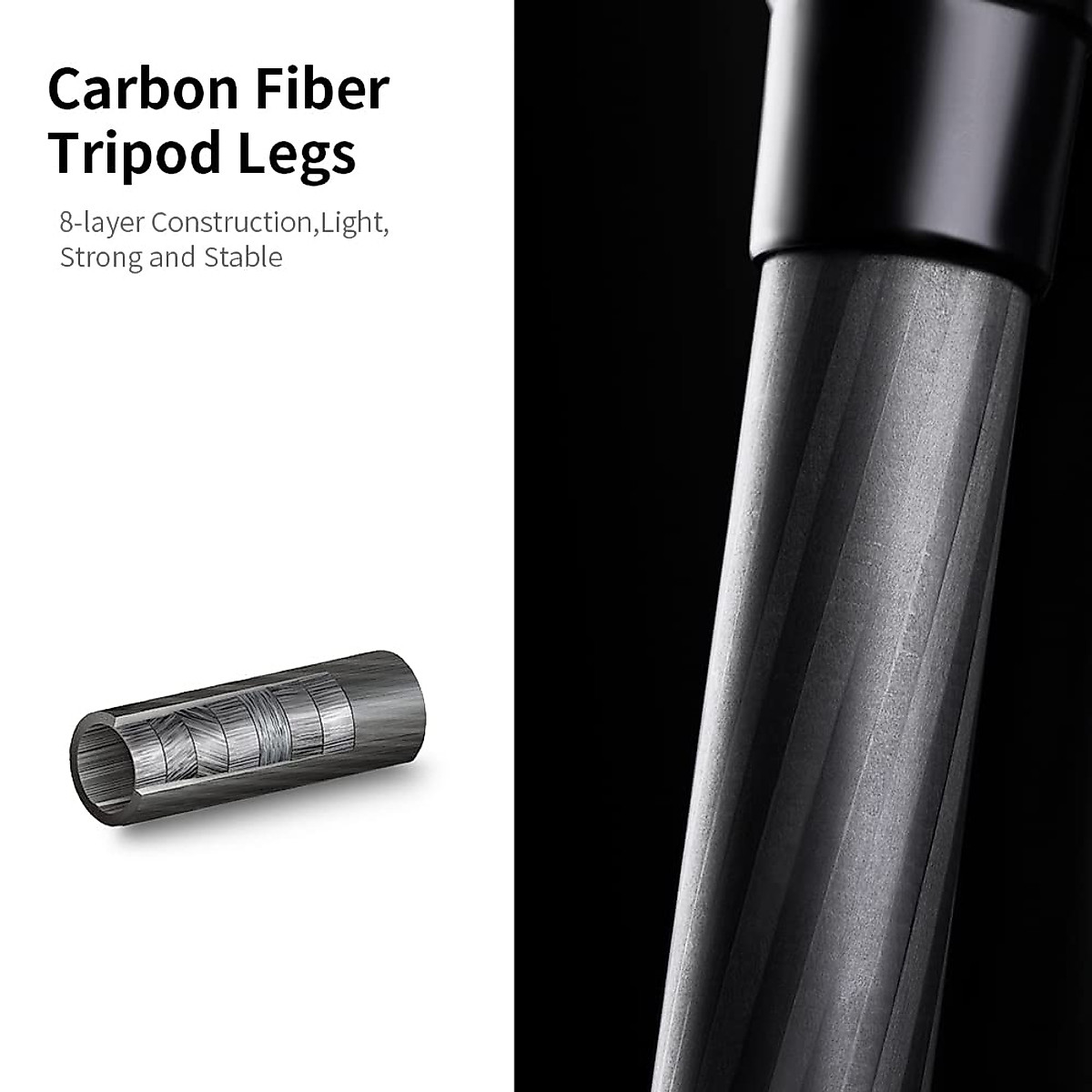 K&F Concept 63" Carbon Fiber Camera Tripods,D254C1+BH-28L Compact Tripod with Detachable Monopod, Metal Ball Head 10KG Load Capacity with Quick Release Plate for SLR DSLR Digital Camera/Camcorder