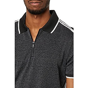Karl Lagerfeld Paris Men's Polo Half Zip with Logo Tape Cotton Blend, Black, Large